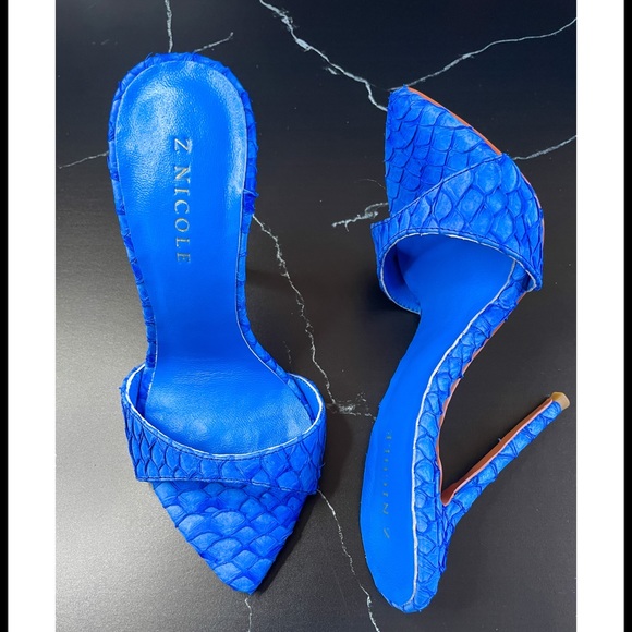Shoes | Electric Blue Leather Mule Shoes | Poshmark
